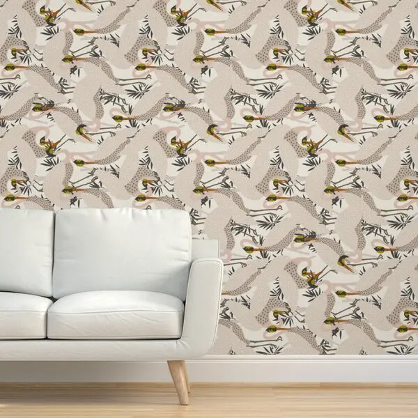 Spoonflower Heron Rotated 100% Natural Sisal Grasscloth Wallcovering