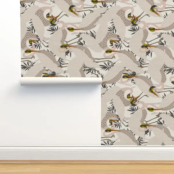 Spoonflower Heron Rotated 100% Natural Sisal Grasscloth Wallcovering