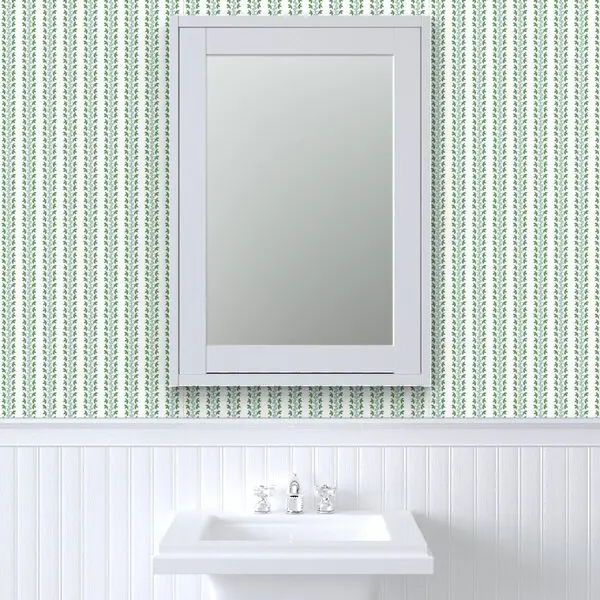 Spoonflower Stripe Cream Light Blue Vine Lilac Pastel Lavender Custom Pre-pasted Wallpaper