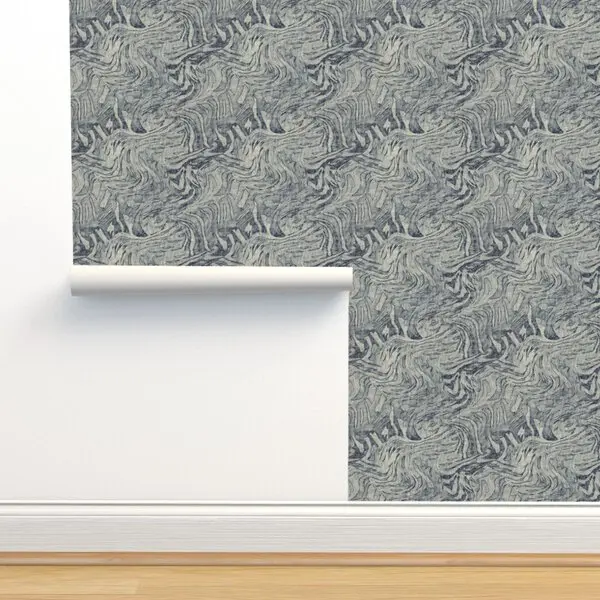 Spoonflower Tiger Blueprint Navy 100% Natural Sisal Grasscloth Wallcovering