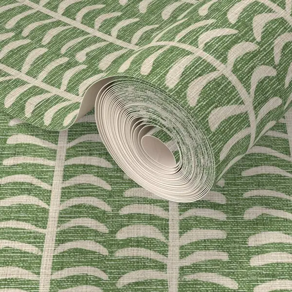 Spoonflower Grass Cloth Vine In Leaf 100% Natural Sisal Grasscloth Wallcovering - Green