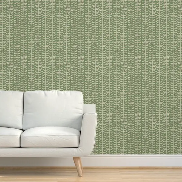 Spoonflower Grass Cloth Vine In Leaf 100% Natural Sisal Grasscloth Wallcovering - Green