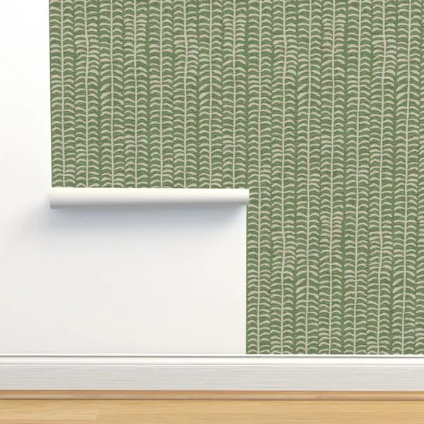 Spoonflower Grass Cloth Vine In Leaf 100% Natural Sisal Grasscloth Wallcovering - Green