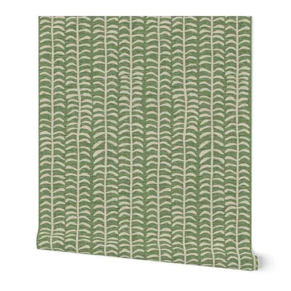 Spoonflower Grass Cloth Vine In Leaf 100% Natural Sisal Grasscloth Wallcovering - Green