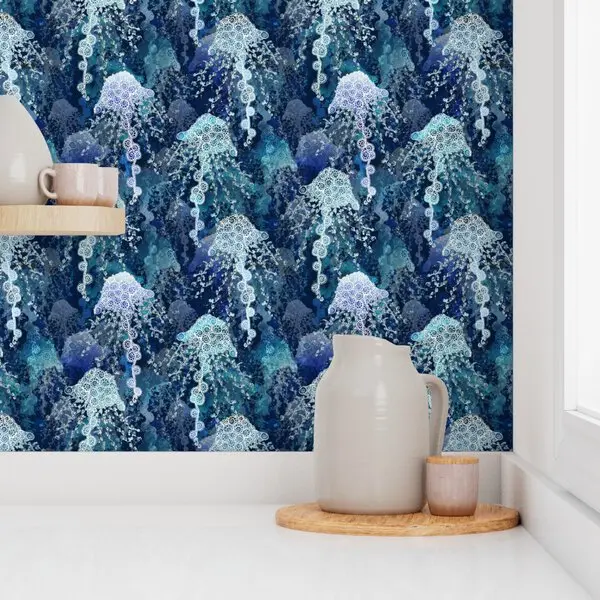 Spoonflower Jellyfish Deep Animals Ocean Animal Sea Custom Removable Wallpaper