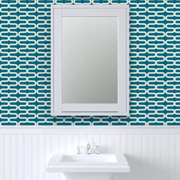 Spoonflower Ocean Large Teal Blue Classic Geometric Custom Removable Wallpaper