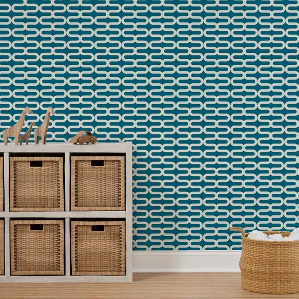 Spoonflower Ocean Large Teal Blue Classic Geometric Custom Removable Wallpaper