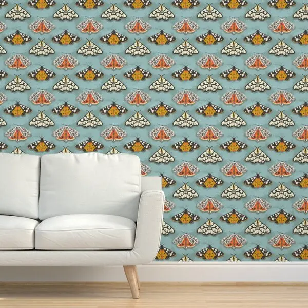 Spoonflower Evening Moths 100% Natural Sisal Grasscloth Wallcovering