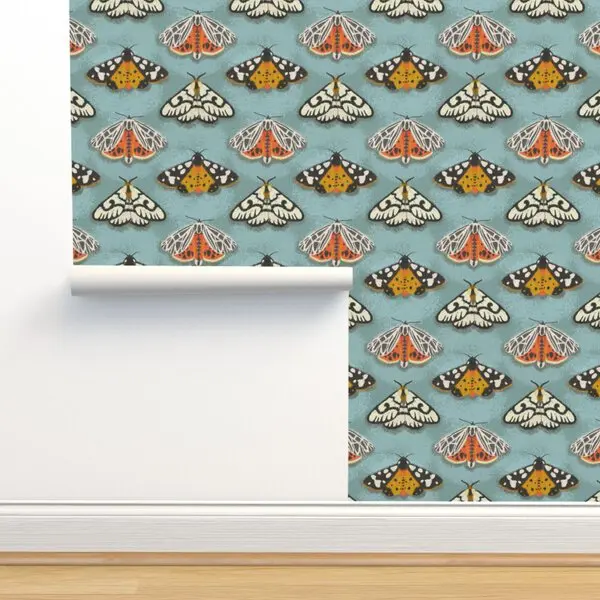 Spoonflower Evening Moths 100% Natural Sisal Grasscloth Wallcovering