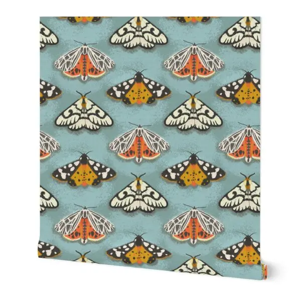 Spoonflower Evening Moths 100% Natural Sisal Grasscloth Wallcovering