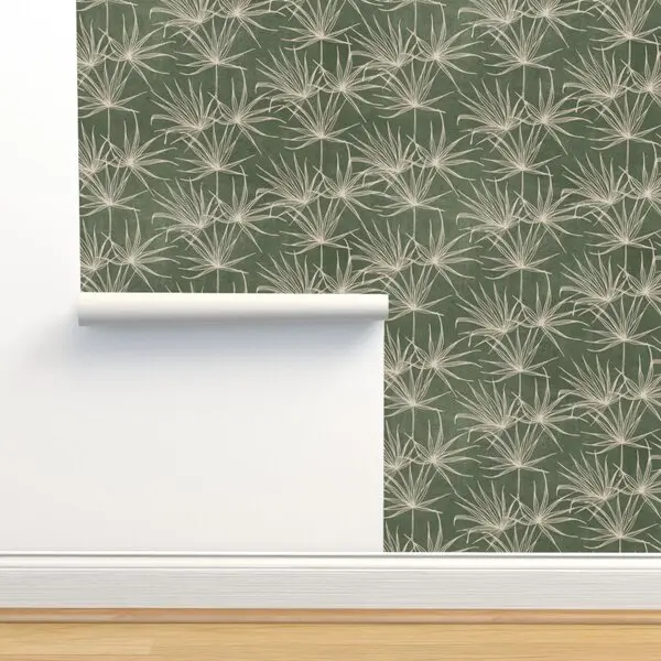Spoonflower Grass Green 100% Natural Sisal Grasscloth Wallcovering - Green,beige