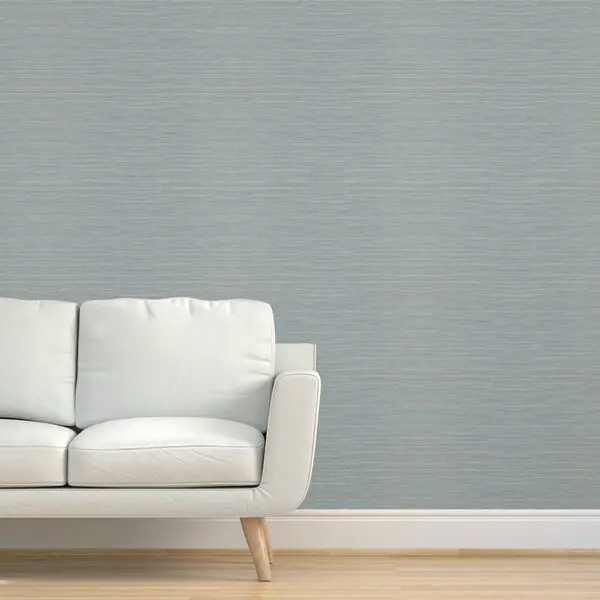 Spoonflower Cream 100% Natural Sisal Grasscloth Wallcovering - Blue