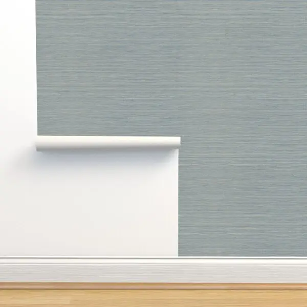 Spoonflower Cream 100% Natural Sisal Grasscloth Wallcovering - Blue