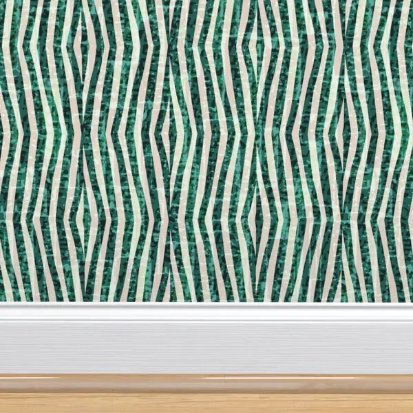 Spoonflower Emerald Textured Wavy Pinstripe 100% Natural Sisal Grasscloth Wallcovering - Green