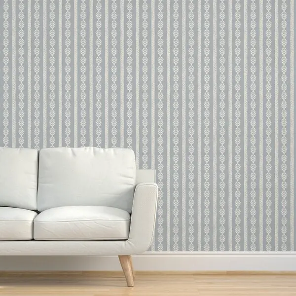Spoonflower Georgiana Reverse Quiet 100% Natural Sisal Grasscloth Wallcovering - Blue