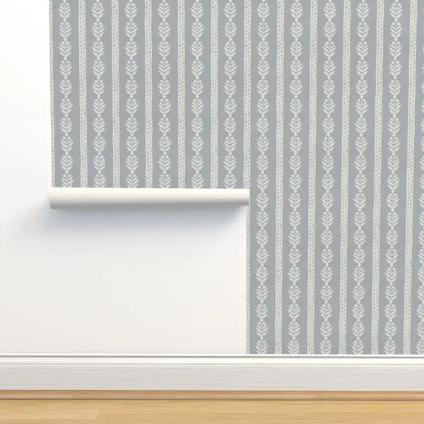 Spoonflower Georgiana Reverse Quiet 100% Natural Sisal Grasscloth Wallcovering - Blue
