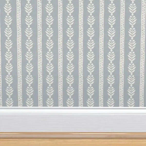 Spoonflower Georgiana Reverse Quiet 100% Natural Sisal Grasscloth Wallcovering - Blue