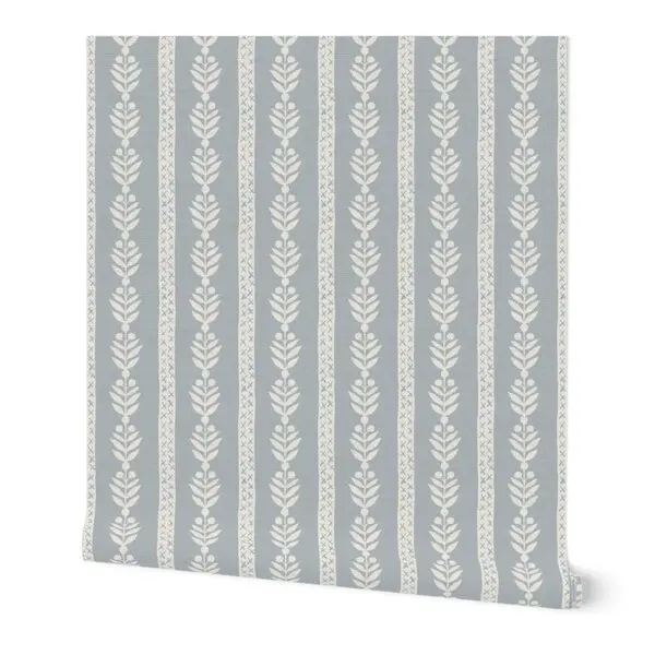 Spoonflower Georgiana Reverse Quiet 100% Natural Sisal Grasscloth Wallcovering - Blue