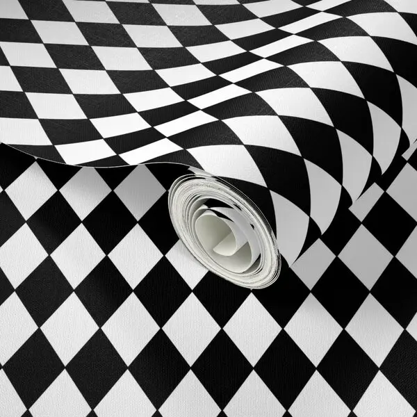 Spoonflower Diamonds Black White Small Diamond Check Geometric Custom Removable Wallpaper - Black,white,gray