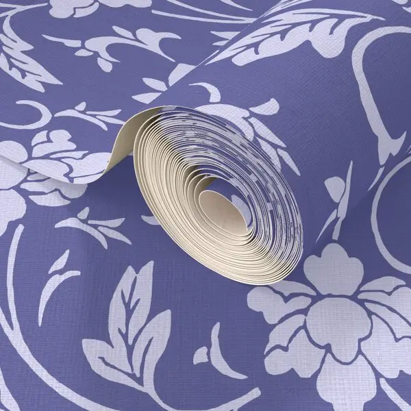 Spoonflower Vintage Floral Periwinkle 100% Natural Sisal Grasscloth Wallcovering - Purple,blue