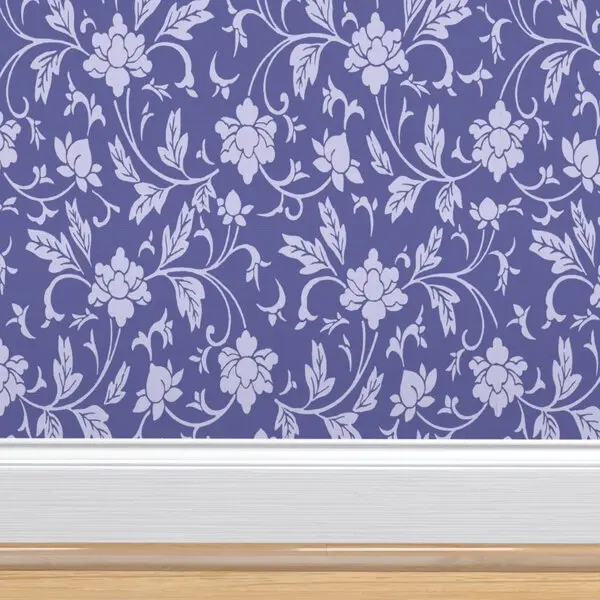 Spoonflower Vintage Floral Periwinkle 100% Natural Sisal Grasscloth Wallcovering - Purple,blue