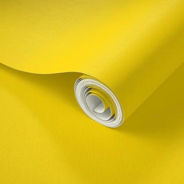 Spoonflower Yellow Solid Lemon Sunshine Bright Custom Pre-pasted Wallpaper - Yellow,brown