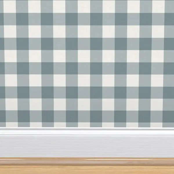 Spoonflower Gingham Plaid Check Seafoam 100% Natural Sisal Grasscloth Wallcovering - White,blue