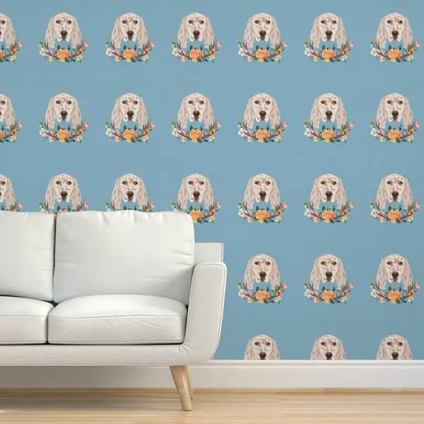 Spoonflower English Setter Dog Pattern 100% Natural Sisal Grasscloth Wallcovering