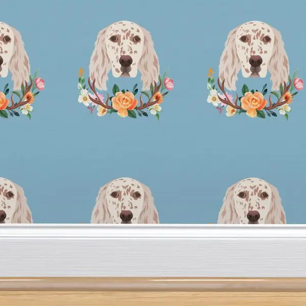 Spoonflower English Setter Dog Pattern 100% Natural Sisal Grasscloth Wallcovering