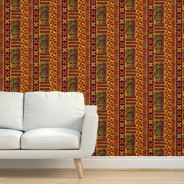 Spoonflower Tapa Tiki 2 100% Natural Sisal Grasscloth Wallcovering