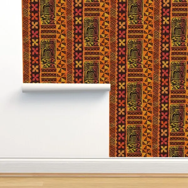 Spoonflower Tapa Tiki 2 100% Natural Sisal Grasscloth Wallcovering