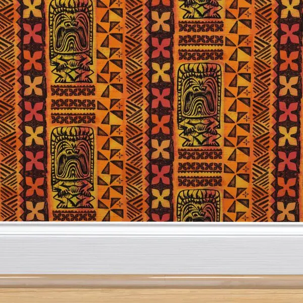 Spoonflower Tapa Tiki 2 100% Natural Sisal Grasscloth Wallcovering