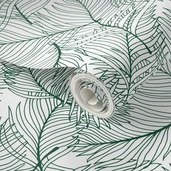 Spoonflower Palm Lines Modern Green Tropical Leaves Custom Pre-pasted Wallpaper - Mint,green,gray
