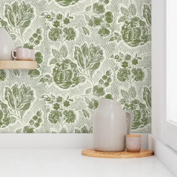 Spoonflower Damasse Bayard 1d Large Custom Pre-pasted Wallpaper