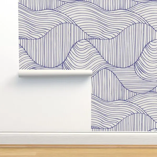 Spoonflower Periwinkle And White Geometric Dunes 100% Natural Sisal Grasscloth Wallcovering
