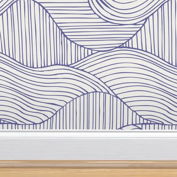 Spoonflower Periwinkle And White Geometric Dunes 100% Natural Sisal Grasscloth Wallcovering