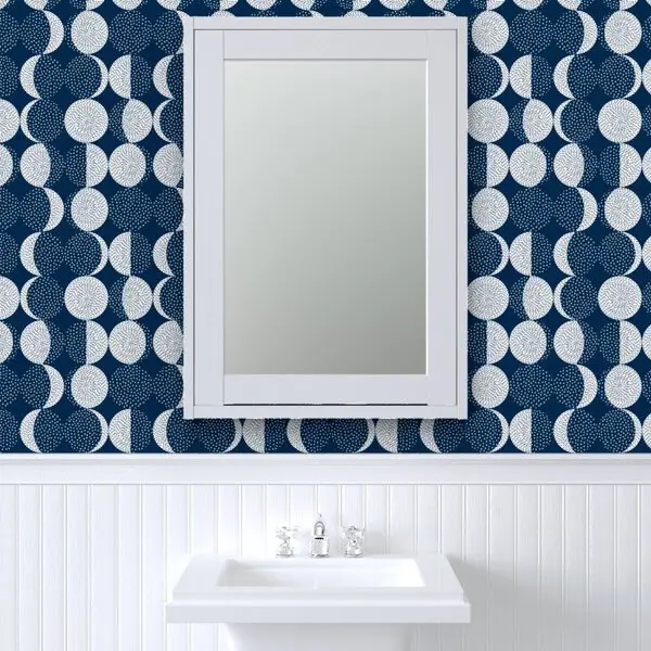 Spoonflower Moon Phases Embroidery Blue Night Custom Removable Wallpaper