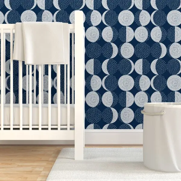 Spoonflower Moon Phases Embroidery Blue Night Custom Removable Wallpaper