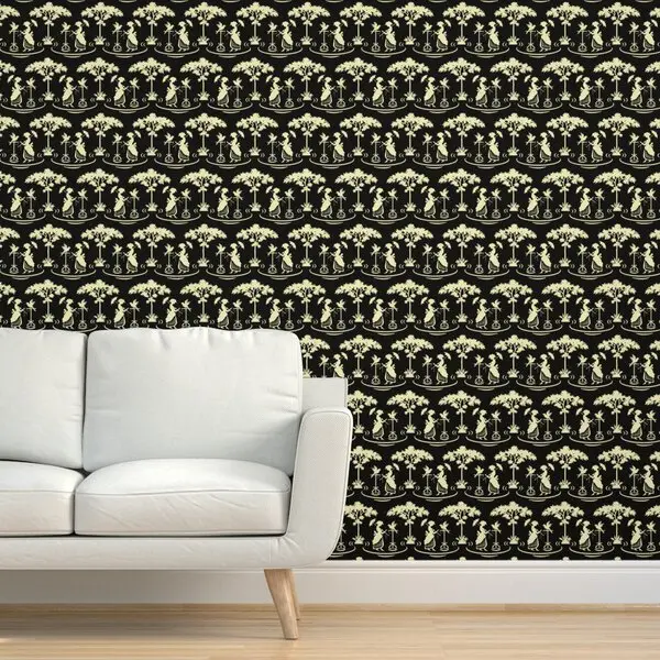 Spoonflower Demoiselle Rococo 4b 100% Natural Sisal Grasscloth Wallcovering - White