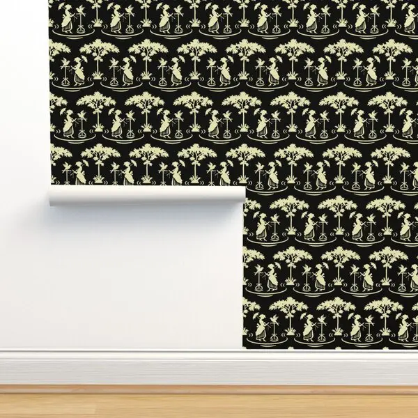 Spoonflower Demoiselle Rococo 4b 100% Natural Sisal Grasscloth Wallcovering - White