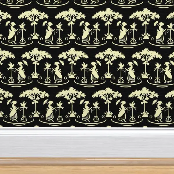 Spoonflower Demoiselle Rococo 4b 100% Natural Sisal Grasscloth Wallcovering - White