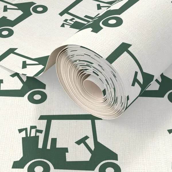 Spoonflower Tee Time Golf Carts On White C21 100% Natural Sisal Grasscloth Wallcovering - Green
