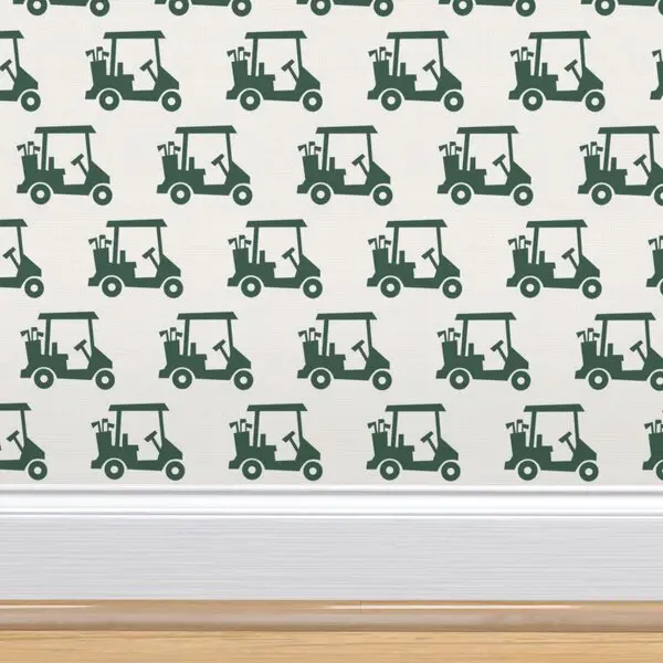 Spoonflower Tee Time Golf Carts On White C21 100% Natural Sisal Grasscloth Wallcovering