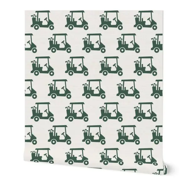 Spoonflower Tee Time Golf Carts On White C21 100% Natural Sisal Grasscloth Wallcovering