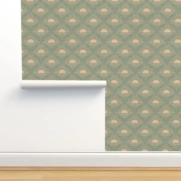 Spoonflower Sunrise Mint 100% Natural Sisal Grasscloth Wallcovering
