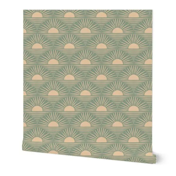 Spoonflower Sunrise Mint 100% Natural Sisal Grasscloth Wallcovering