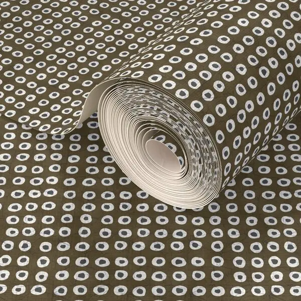 Spoonflower Batik Dots Loops Brown 100% Natural Sisal Grasscloth Wallcovering - Brown,white,gray