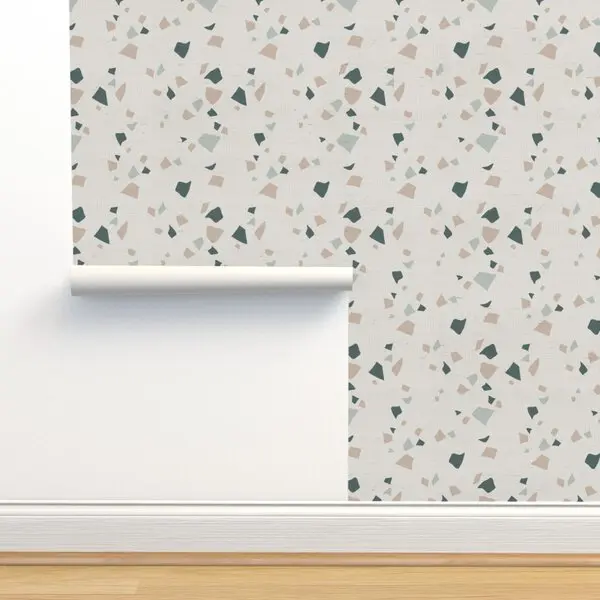 Spoonflower Terrazzo Moss Pastels One 100% Natural Sisal Grasscloth Wallcovering