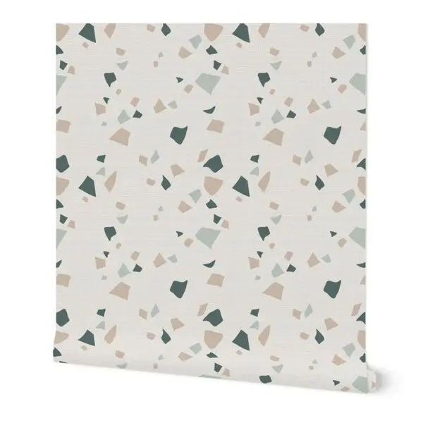 Spoonflower Terrazzo Moss Pastels One 100% Natural Sisal Grasscloth Wallcovering