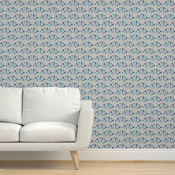 Spoonflower Golf Tee Fans And Blues 100% Natural Sisal Grasscloth Wallcovering - Blue,teal,gray